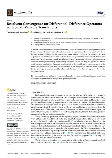 Pdf Resolvent Convergence For Differential Difference Operators With Small Variable Translations