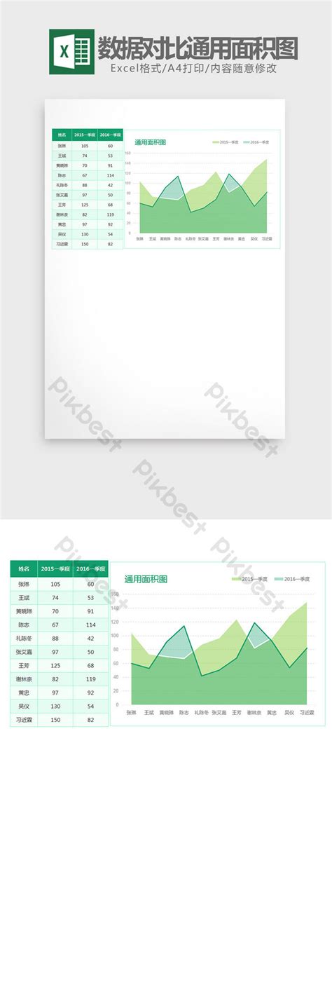 Green Degree Data Comparison General Area Chart Excel Template Excel
