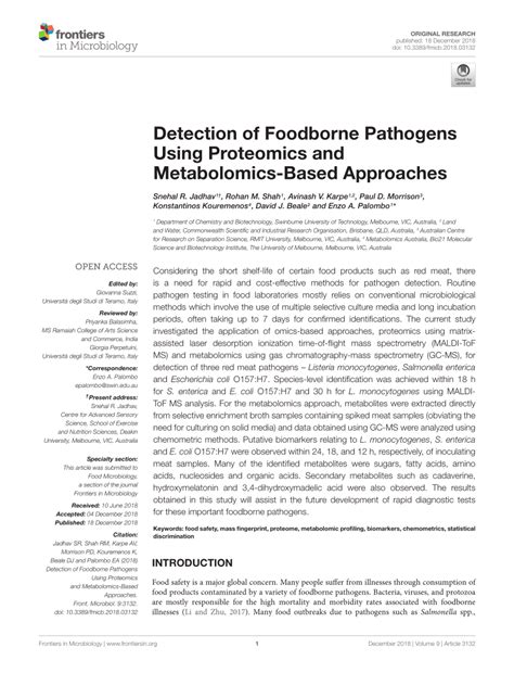 Pdf Detection Of Foodborne Pathogens Using Proteomics And Metabolomics Based Approaches
