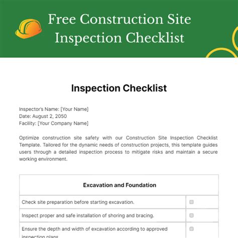 Construction Site Inspection Checklist Template Edit Online And Download Example