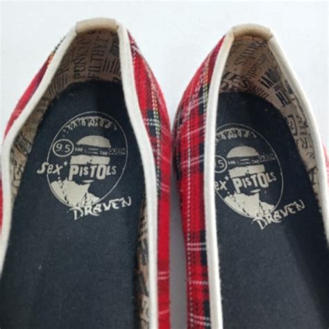 Sex Pistols Draven Shoes Red Tartan Plaid Slip On Sne… Gem