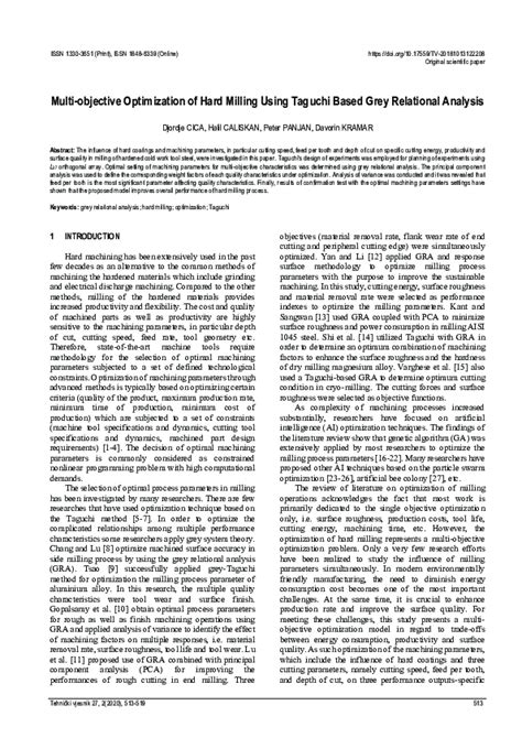 pdf multi objective optimization of hard milling using taguchi based grey relational analysis