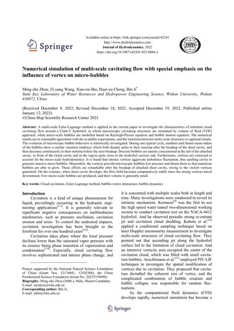 Pdf Numerical Simulation Of Multi Scale Cavitating Flow With Special Emphasis On The Influence