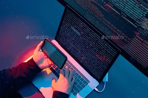 Man Using Computer And Programming To Break Code Cyber Security Threat