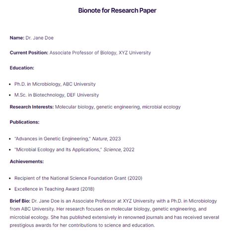 Bionote Format Examples How To Write Tips