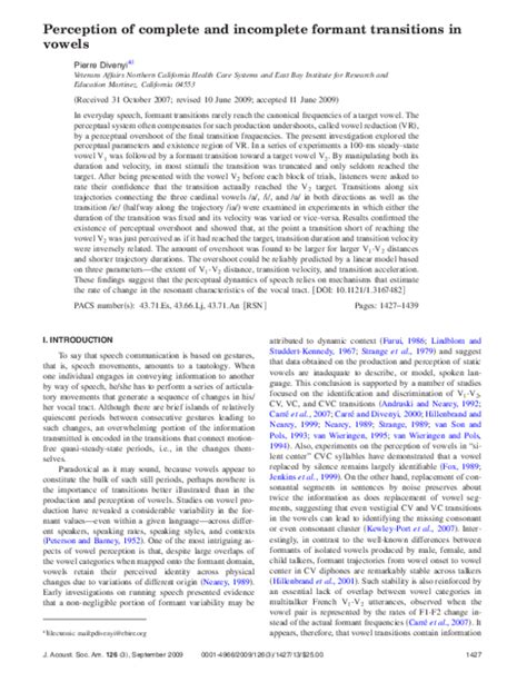 Pdf Perception Of Complete And Incomplete Formant Transitions In Vowels