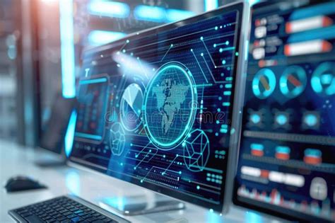 A Modern Office Desk Setup With Computer Monitor And Keyboard Perfect For Illustrating