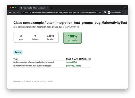 dart test groups are removed when running tests with `integration test