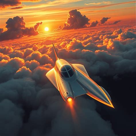 Sleek Jet Chases Setting Sun Above Vibrant Clouds Ai Art