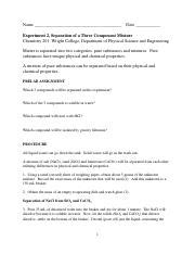 Exp Separation Of A Three Component Mixture Pdf Name Date Experiment Separation Of A Three
