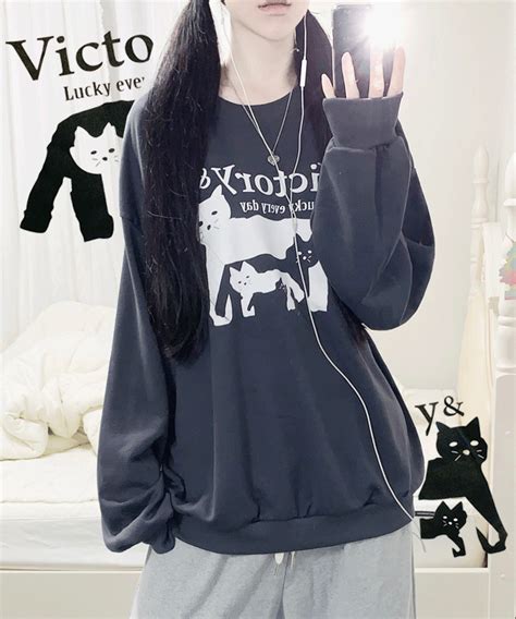 3color 오버핏 캣 패밀리 레터링 프린팅 맨투맨 에이블리