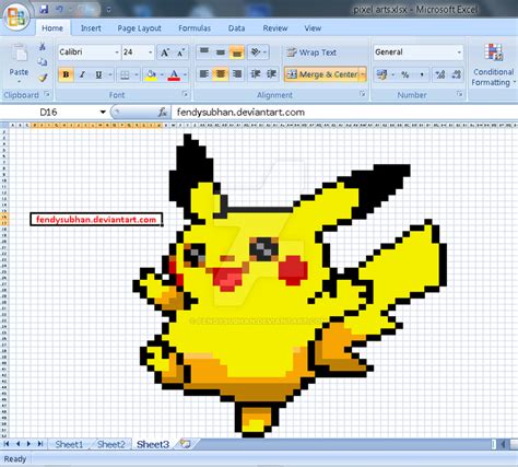 pikachu pixel art ms excel by fendysubhan on deviantart