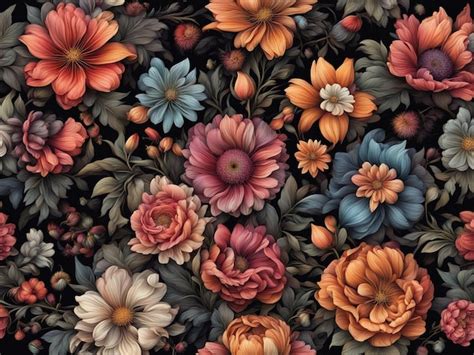 Premium Photo A Bunch Of Colorful Flowers On A Black Background Dark