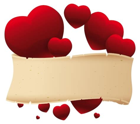 Premium Vector Design With Red Hearts Floating Behind An Old And Torn Scroll Template Design