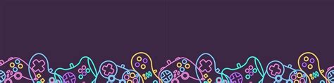 Vector Neon Glow Game Controller Gamepad Seamless Border Colored Outline Joystick Element Flat