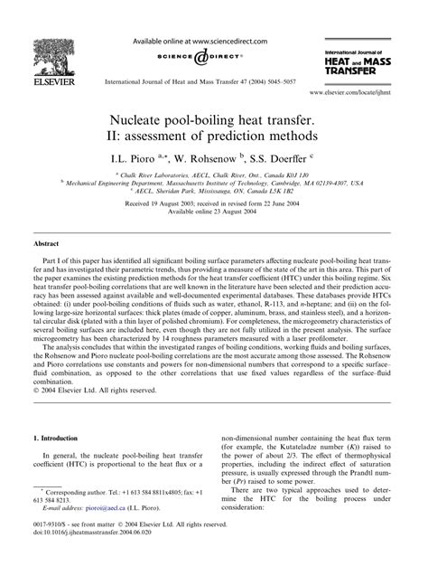 Pdf Nucleate Pool Boiling Heat Transfer Ii Assessment Of Prediction Methods
