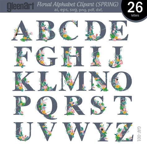 Floral Alphabet Clipart Digital Floral Letters Wedding Alphabet Floral