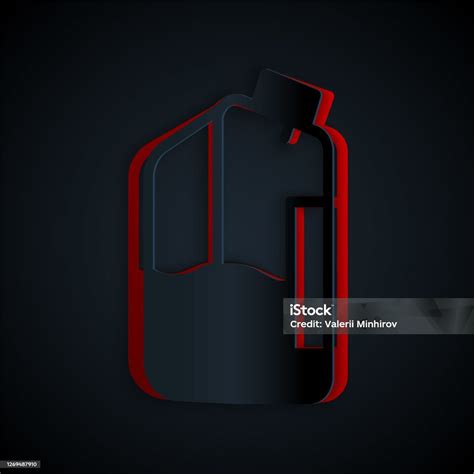 검은색 배경에 격리된 용지 절단 프린터 잉크 병 아이콘입니다 종이 아트 스타일 벡터 3차원 형태에 대한 스톡 벡터 아트 및 기타