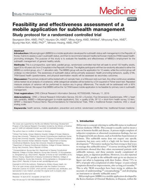 Pdf Feasibility And Effectiveness Assessment Of A Mobile Application For Subhealth Management