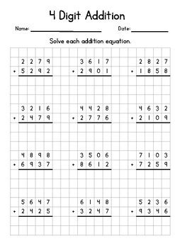 3 4 Digit Addition And Subtraction Without Regrouping Worksheets