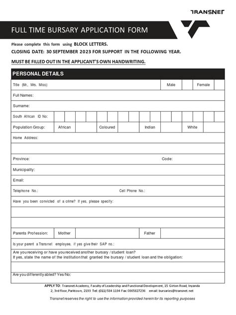 Bursary Application Form 2023 Pdf Career And Growth