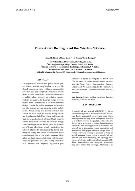 PDF Power Aware Routing In Ad Hoc Wireless Networks