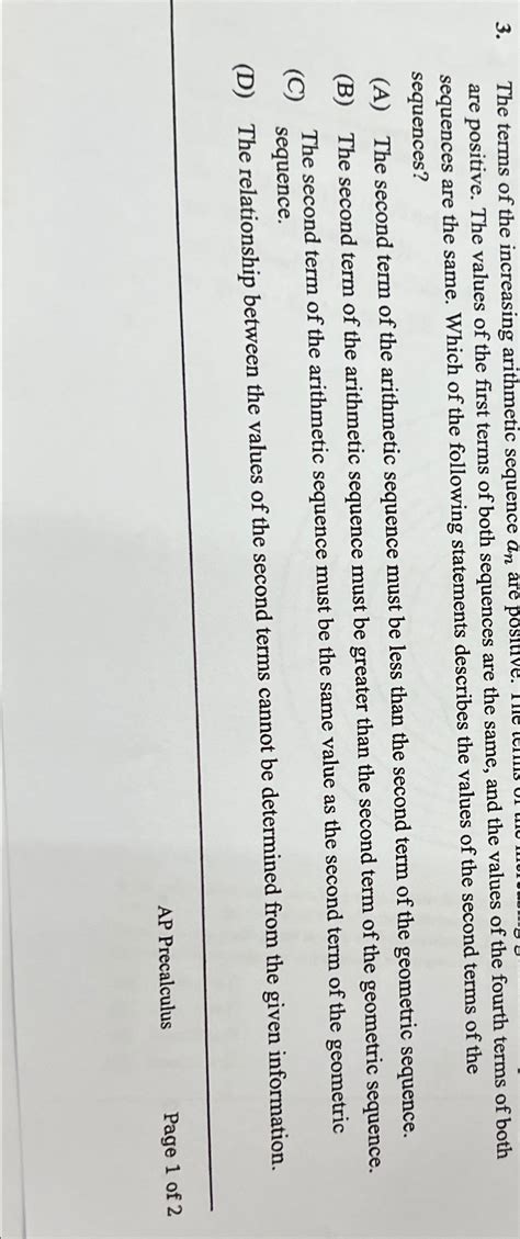 Solved The Terms Of The Increasing Arithmetic Sequence An