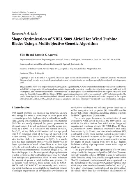 Pdf Shape Optimization Of Nrel S809 Airfoil For Wind Turbine Blades