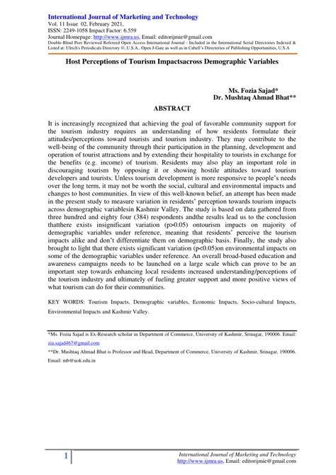 Pdf Host Perceptions Of Tourism Impacts Across Demographic Variables