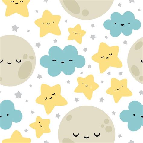 ماه ابر و ستاره الگوی یکپارچه زیبا تصویر برداری کارتونی پس زمینه جدا شده 1455627