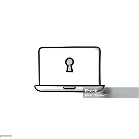 잠긴 컴퓨터 스케치 낙서 벡터 라인 아이콘 편집 가능한 획 Icon은 웹 디자인 모바일 앱 Ui Ux 및 Gui 디자인에 적합합니다 개념에 대한 스톡 벡터 아트 및 기타
