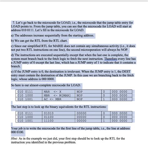 Solved 7 Lets Go Back To The Microcode For Load Ie The