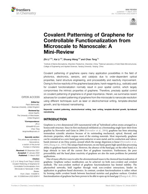 Pdf Covalent Patterning Of Graphene For Controllable