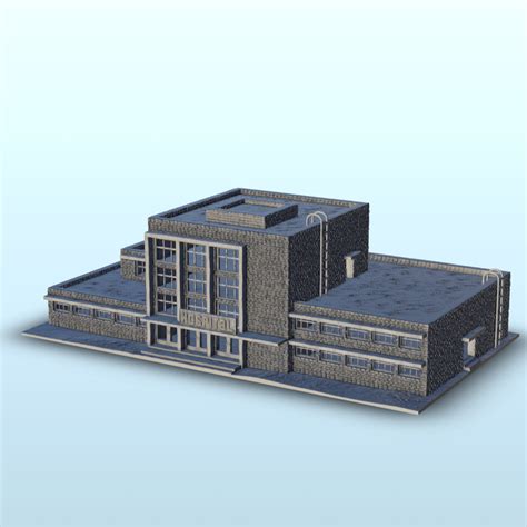Файл Stl Большая каменная больница с лестницами и окнами 5 Пламя войны Bolt Action СССР Ww2