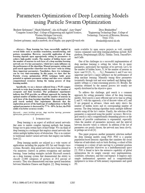 Parameters Optimization Of Deep Learning Models Using Particle Swarm