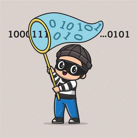 Premium Vector Cute Thief Stealing Number Code Binary With Fishing