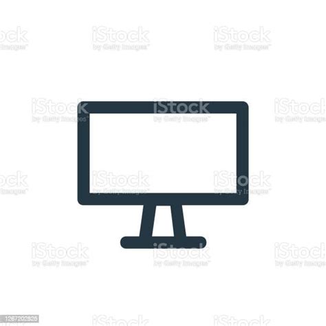 흰색 배경에서 격리된 데스크톱 컴퓨터 벡터 아이콘입니다 웹 사이트 디자인 및 모바일 앱 개발을위한 개요 얇은 라인 데스크톱