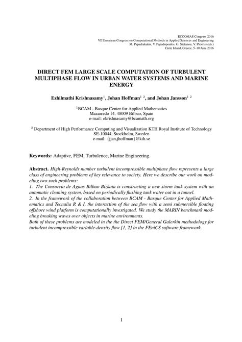 Pdf Direct Fem Large Scale Computation Of Turbulent Multiphase Flow In Urban Water Systems And
