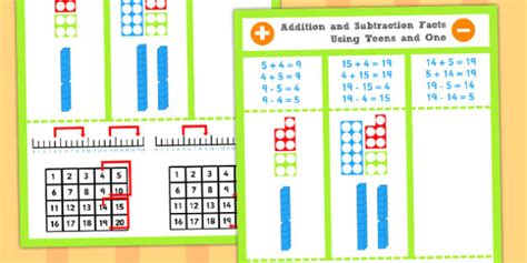 Addition And Subtraction Facts Using Tens And One And Poster