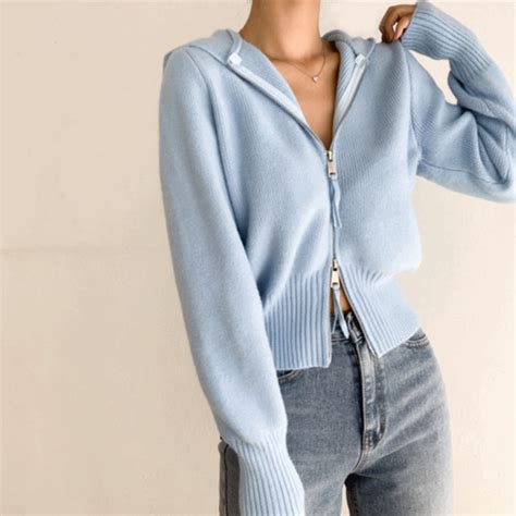 무배 파스텔 투웨이 지퍼 니트 후드 집업 점퍼 5color