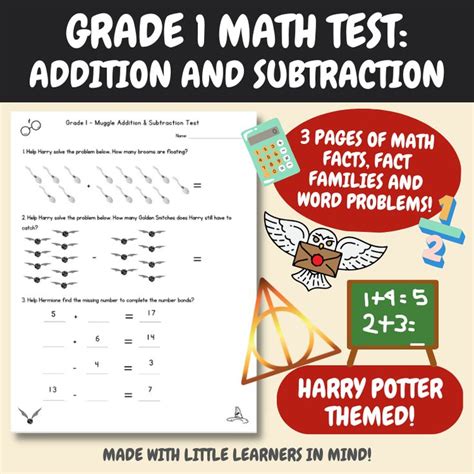 Harry Potter Math Grade 1 Math Tests Addition And Subtraction Test