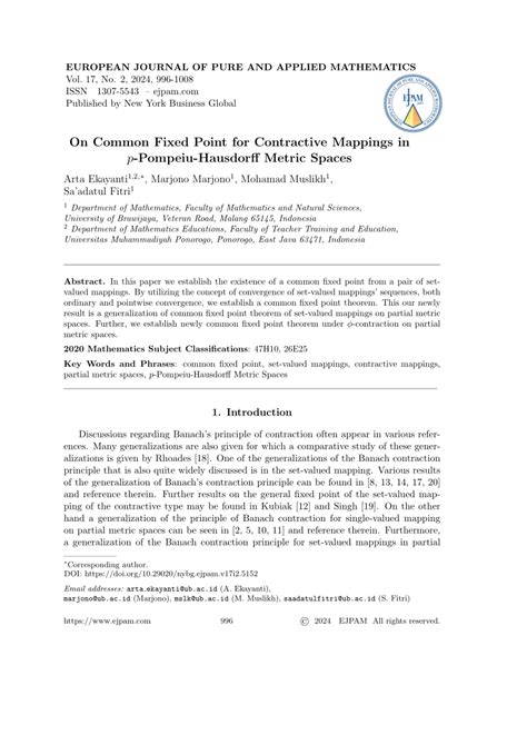 Pdf On Common Fixed Point For Contractive Mappings In P Pompeiu Hausdorff Metric Spaces
