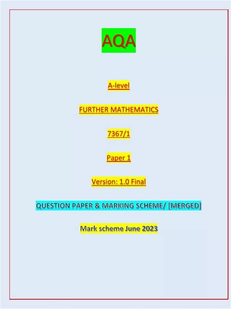 AQA A Level FURTHER MATHEMATICS Paper Version Final PB KL Jun E A Level