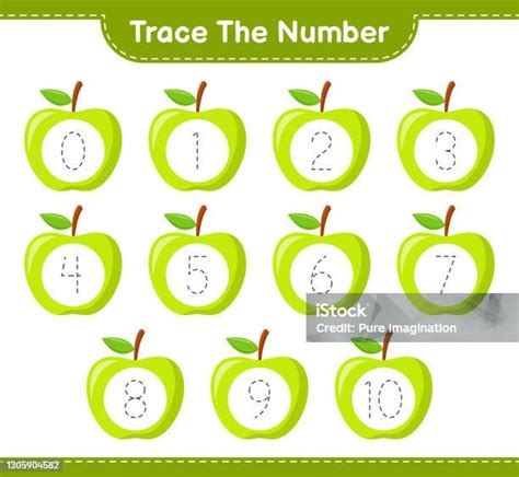 숫자를 추적합니다 애플과 숫자를 추적 교육 어린이 게임 인쇄 워크 시트 벡터 일러스트레이션 0명에 대한 스톡 벡터 아트 및 기타 이미지 Istock