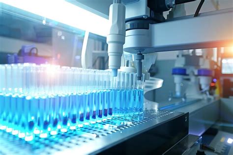 Automated Liquid Handling System With Robotic Arms In Biotech Lab