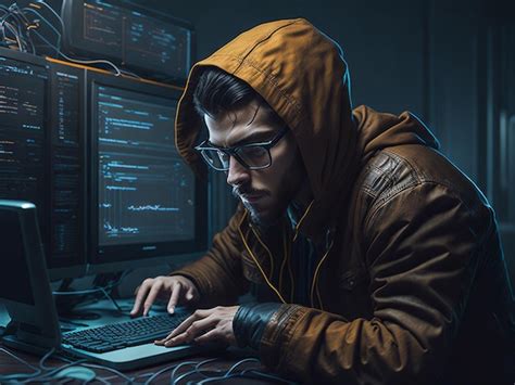 premium ai image hacker using computer with forex candlestick charts