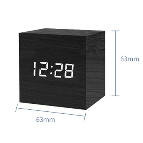 Wooden Texture Cube Alarm Clock With Temperature Display The June Shop