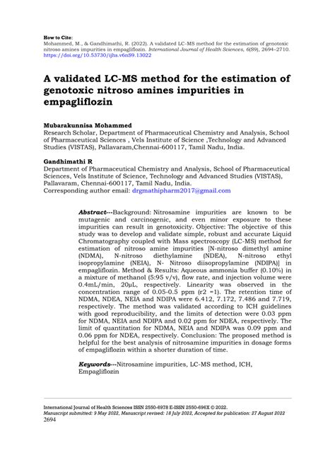 pdf validated lc ms method for the estimation of genotoxic nitroso