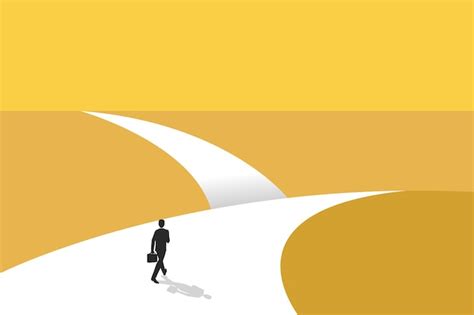 사업가는 비즈니스 기회를 위한 길을 따릅니다 비전 있는 리더십 다른 비즈니스 경로 야망 동기와 먼 길의 상징 프리미엄 벡터