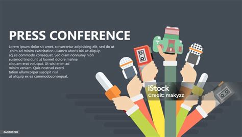 기자 손에 마이크로폰입니다 마이크와 레코더 파란색 배경에 고립의 집합입니다 매스 미디어 텔레비전 인터뷰 뉴스 속보 기자 회견